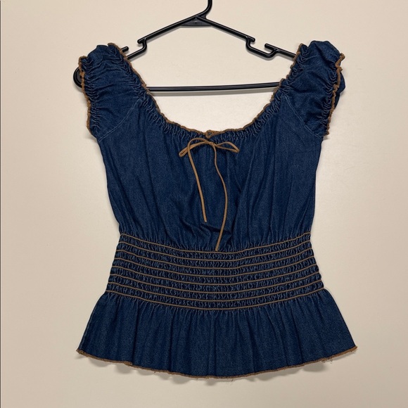 Zoey Beth | Tops | Chic Denim Smocked Peplum Top | Poshmark
